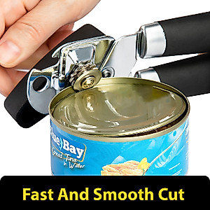 AHRAM Manual Can Opener, Sharp and smooth glide cutting wheel, With magnet lefter, Safe edge, Made with heavy duty materials, With additional glide cutting wheel as a spare part, With a bottle opener