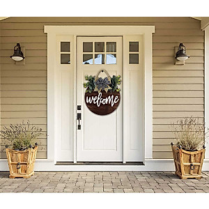 Sokomurg Rustic Round Wood Wreaths Wall Hanging Outdoor, Farmhouse, Porch, Seasonal Welcome Sign Front Door Decoration, for Spring Summer Fall All Seasons Holiday Halloween Christmas 12 In(30 cm)