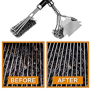 Stainless Grill Brush and Scraper - 2 Pieces of Barbecue Set, Include a Strong and Safe Bristle BBQ Cleaning Brush and a Firm Bristle-Free Brush with a Durable Scraper