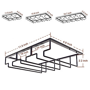 Wine Glass Holder, Wine Glass Rack Under Cabinet, Stemware Holder Metal Wine Glass Shelf Organizer, Wine Glass Storage Hanger Metal Organizer for Bar Cabinet Kitchen Decor (1 Pack, Black, 3 Rows)