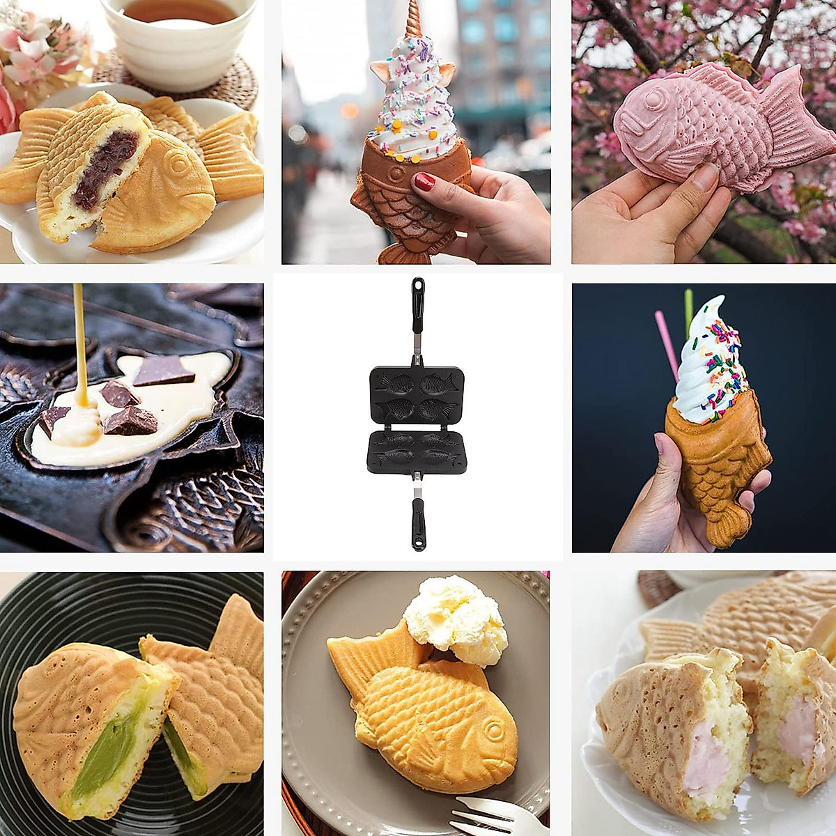 Taiyaki Fish Shaped Cake Pan, Non stick Waffle Cake Maker with Anti Scalding Handle, Pancake Baking Double Pan ,Non Stick