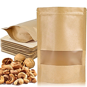 MAQIHAN 24 Stand Up Pouches Bags - 7"×10" Resealable Ziplock Kraft Paper Bags with Window Food Packaging Homemade Bagel Bread Cookie Candy Tea Herb Spice Coffee Jerky Dog Treat Bags Small Business