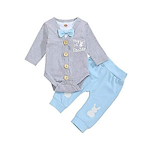 Baby Boy Easter Clothes My First Easter Letter Print Coat+ Bow-Tie T-Shirt Top and Rabbit Pants Baby Boy Easter Outfits