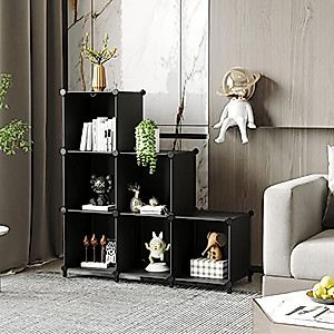 AWTATOS Cube Storage Organizer, Storage Cubes Shelves Bookshelf, 6 Cube Closet Organizers and Storage, DIY Stackable Plastic Clothes Organizer Shelving for Bedroom, Home Office, Black