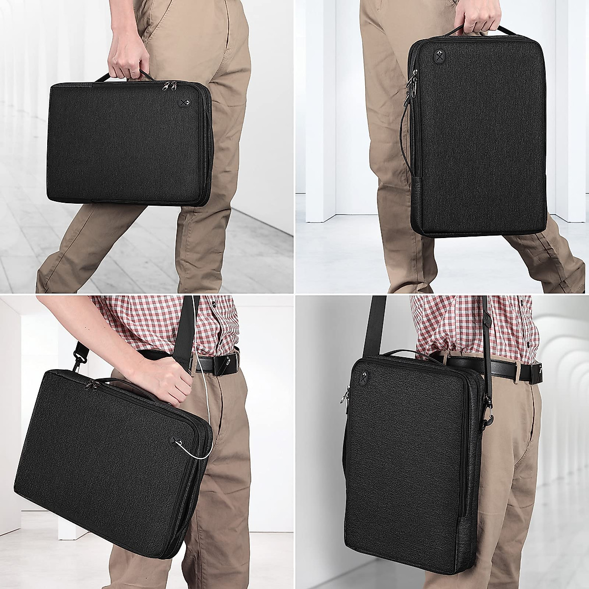 FINPAC 15.6-inch Laptop Shoulder Bag, Protective Computer Carrying Case Compatible with 16.2" MacBook Pro M4/M3/M2/M1, 15-16" MacBook Air/Pro, Surface Laptop/Book, 15.6" HP/Dell/Acer/Samsung, Black