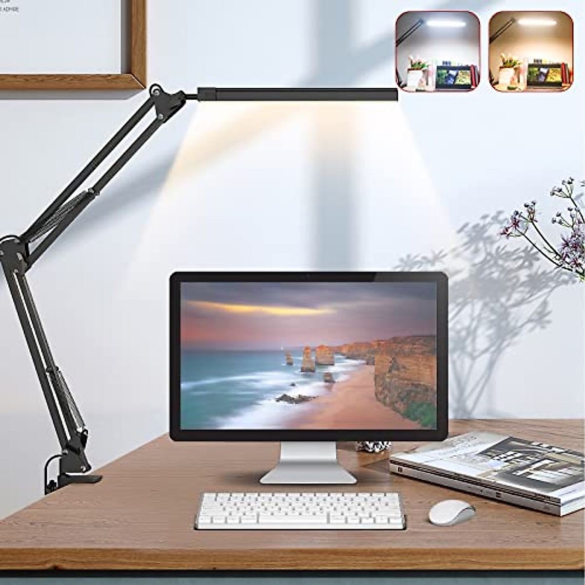 LED Desk Lamp,97 CRI Eye Protection Book Light,Swing Arm Desk lamp with Clamp,Dimmable 3 Color Modes & 8 Brightness Table Lamp,High brightness desk lamp for Home Office,Study,Reading,Dorms,Studios