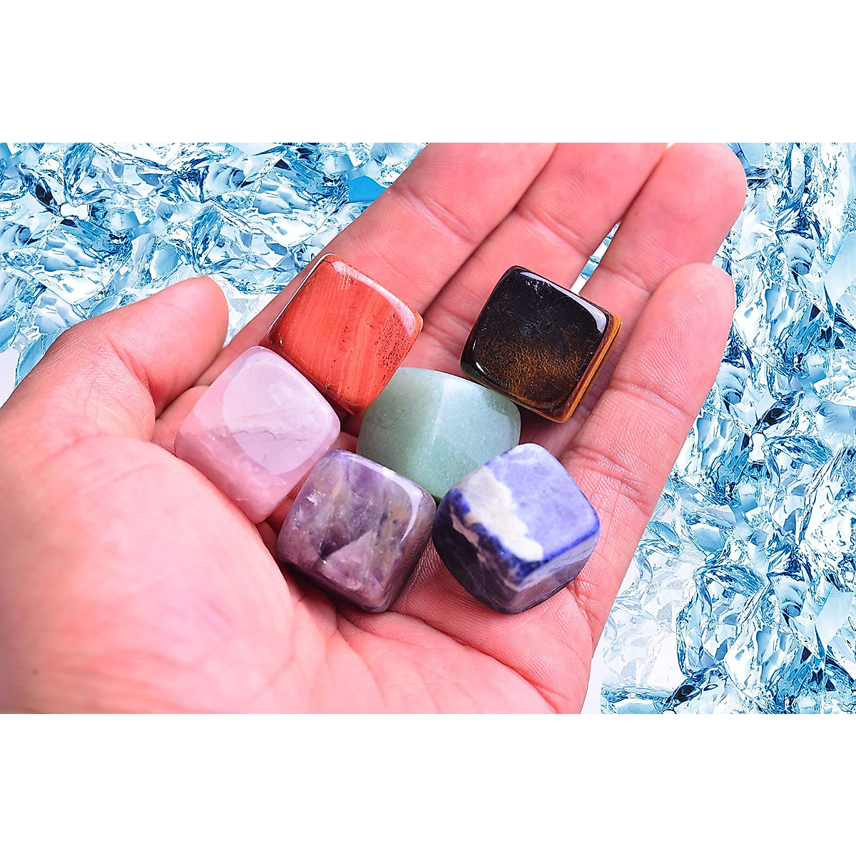 AMOYSTONE Whiskey Stones Set Reusable Ice Cube Stones Tiny Healing Crystal 0.8" Chilling Rocks Gift for Man Set of 6