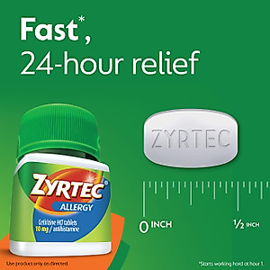 Zyrtec 24 Hour Allergy Relief Tablets, Indoor & Outdoor Allergy Medicine with 10 mg Cetirizine HCl per Antihistamine Tablet, Relief of Allergies, 60 ct