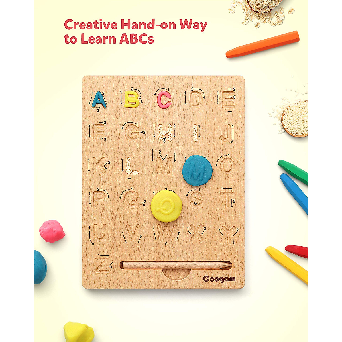 Coogam Wooden Letters Practicing Board, Double-Sided Alphabet Tracing Tool Learning to Write ABC Educational Toy Game Fine Motor Montessori Gift for Preschool 3 4 5 Years Old Kids