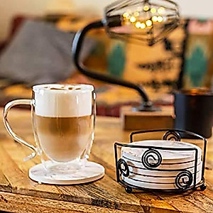 Frescorr - Black Wrought Iron Metal Coasters Holder for (4.25 INCH ) Round Coasters, Premium Quality!! (Black)