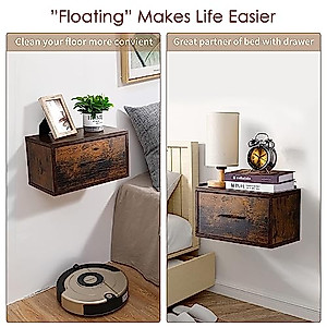 Filano Floating Nightstand with Drawer Rustic Wood Wall Mounted Nightstand Small Nightstand Floating Bedside Table Floating Shelf with Drawer