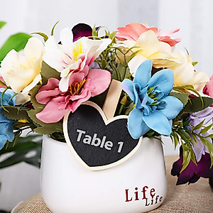 uxcell 10pcs Mini Chalkboards Signs with Wooden Clip Wood Heart Design Chalkboard Tag for Weddings Birthday Party Message Board Signs Table Number Reminder Price Tag