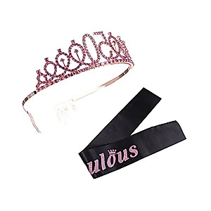 Abaodam 2pcs 50 Birthday Shoulder Strap Headband Womens Gifts for Birthday Headwear for Women Rhinestone Headband 50th Wedding Tiara Birthday Sash Women Birthday Tiara and Sash Black Girl