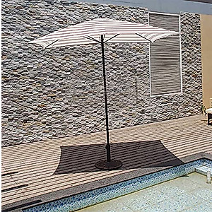 CLoxks Patio Umbrella Outdoor,Portable White and Light Brown Striped Pool Patio Umbrella, Rectangle Outside/Beach/Market Table Umbrella, Garden Umbrella Parasol