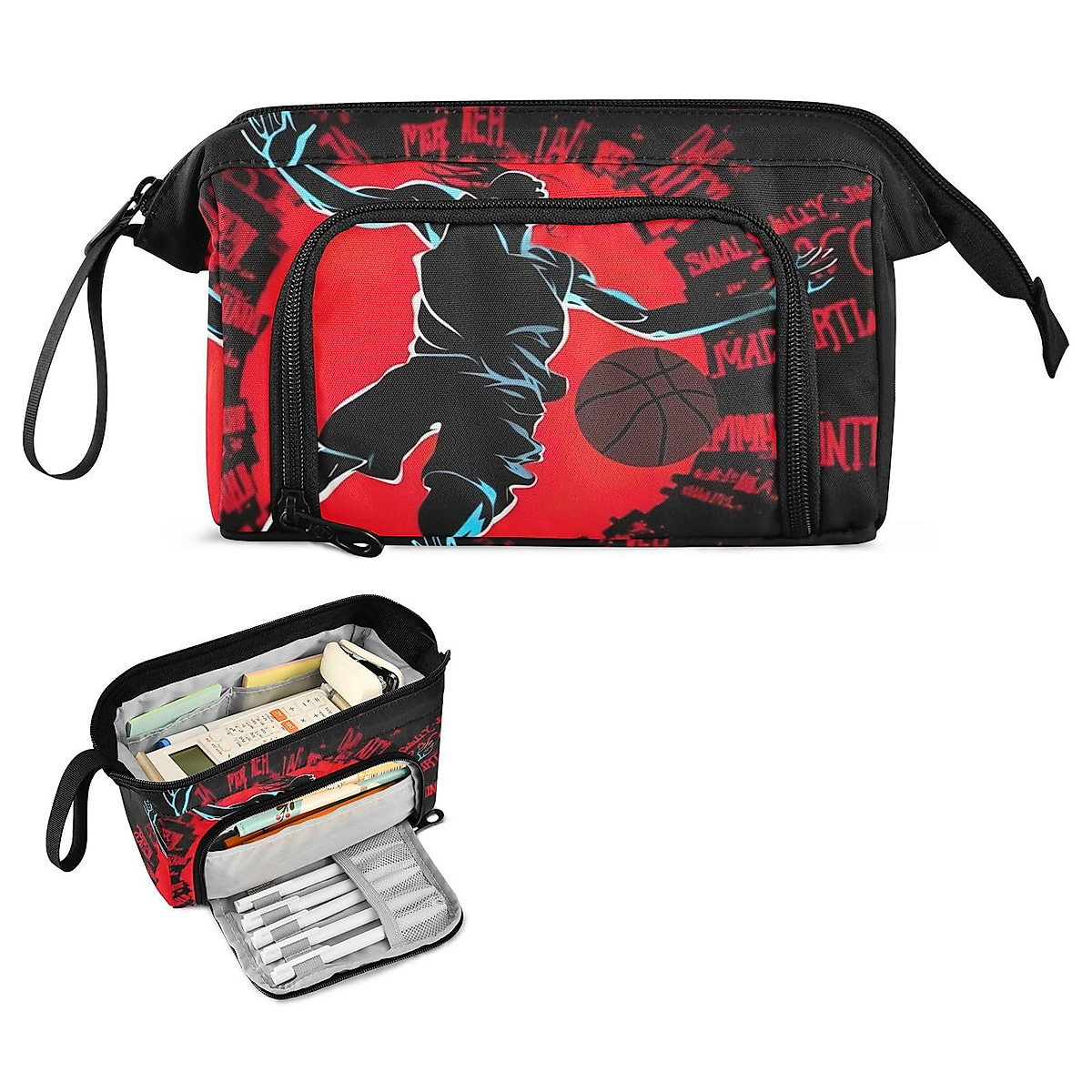 Generic Basketball Players Red Large Pencil Case Pouch Pen Case for Girls Boys Adults Big Capacity Portable Pen Case Bag with Zipper Pencil Cases Pouches for Study Middle School Office College Desk