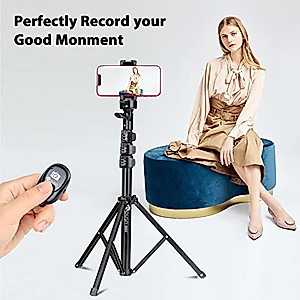 Hpusn Phone Tripod Stand: 48 inches Extendable Cell Phone Tripod, Selfie Stick for iPhone & Android Phone, Heavy Duty Aluminum & Lightweight