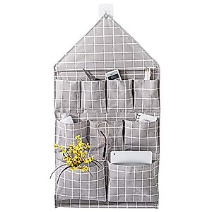 AARAINBOW Over The Door Storage Pockets,Hanging Storage Bags Organizer Linen Cotton Fabric Wall Door Closet 9 Pockets Home Organizer for Bedroom & Bathroom (B-Gray, 9 Pocket)