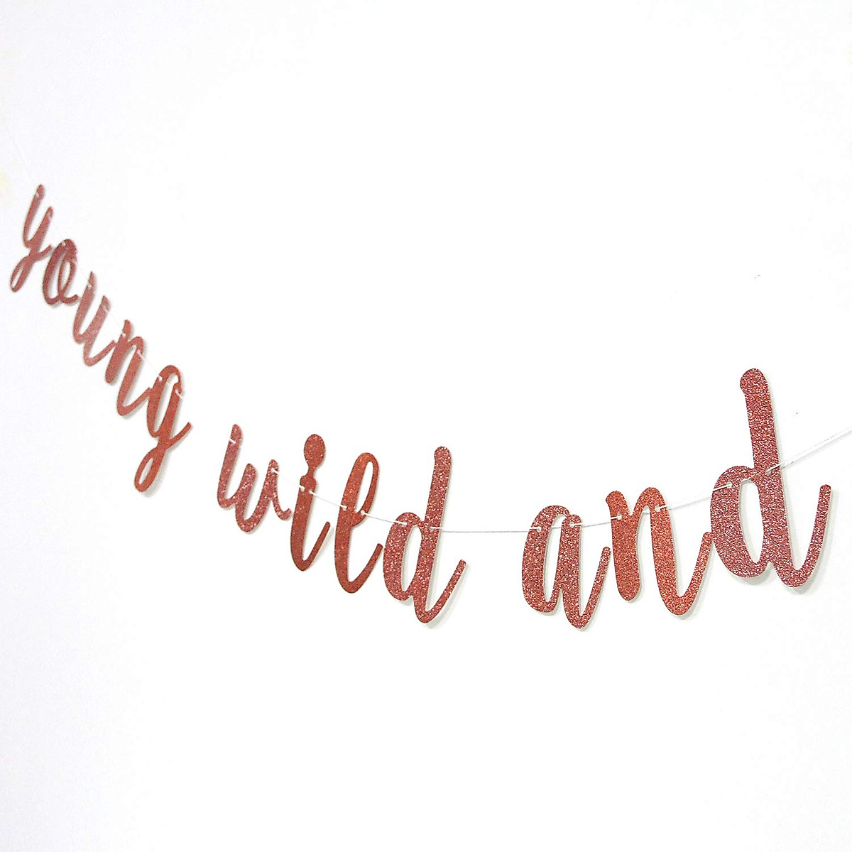 Rose Gold Glitter Young Wild and Three Banner - Happy 3rd Birthday Boy Girl Party Decorations - Great for Baby Shower Boho Tribal Themed 3rd Birthday Party Decor