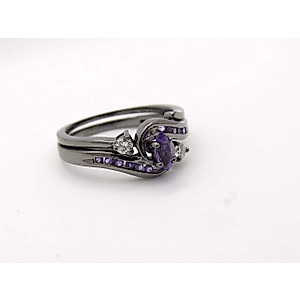 Dazzlingrock Collection Black Rhodium Plated 6X3 MM Marquise Amethyst, Round Amethyst and Diamond Set, 10K White Gold, Size 9