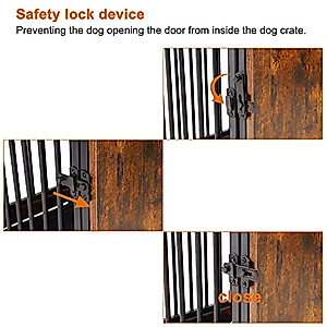 Heybly Furniture Style Dog Crate,Wooden Pet Kennels with 3 Doors,Indoor Pet Crate End Table with Removable Tray for Dogs Under 60lbs, Rustic Brown and Black HFC102SR