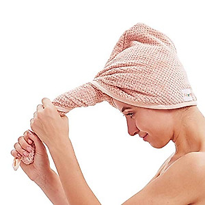 M-bestl 2 Pack Hair Towel Wrap,Hair Drying Towel with Button, Microfiber Hair Towel, Dry Hair Hat, Bath Hair Cap (Pink&Beige)
