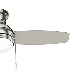 Hunter Fan 44 inch Brushed Nickel Indoor Ceiling Fan with LED Light and Pull Chain for Bedroom, Living Room, Office, Basement, Kitchen (Renewed)