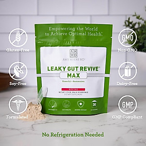 Amy Myers MD Leaky Gut Revive MAX Powder for Leaky Gut Repair “ Potent L-Glutamine Powder to Support Constipation, IBS, Diarrhea, Bloating, Gas, SIBO “ Plant Based Supplement for Gut Health, 1 Month
