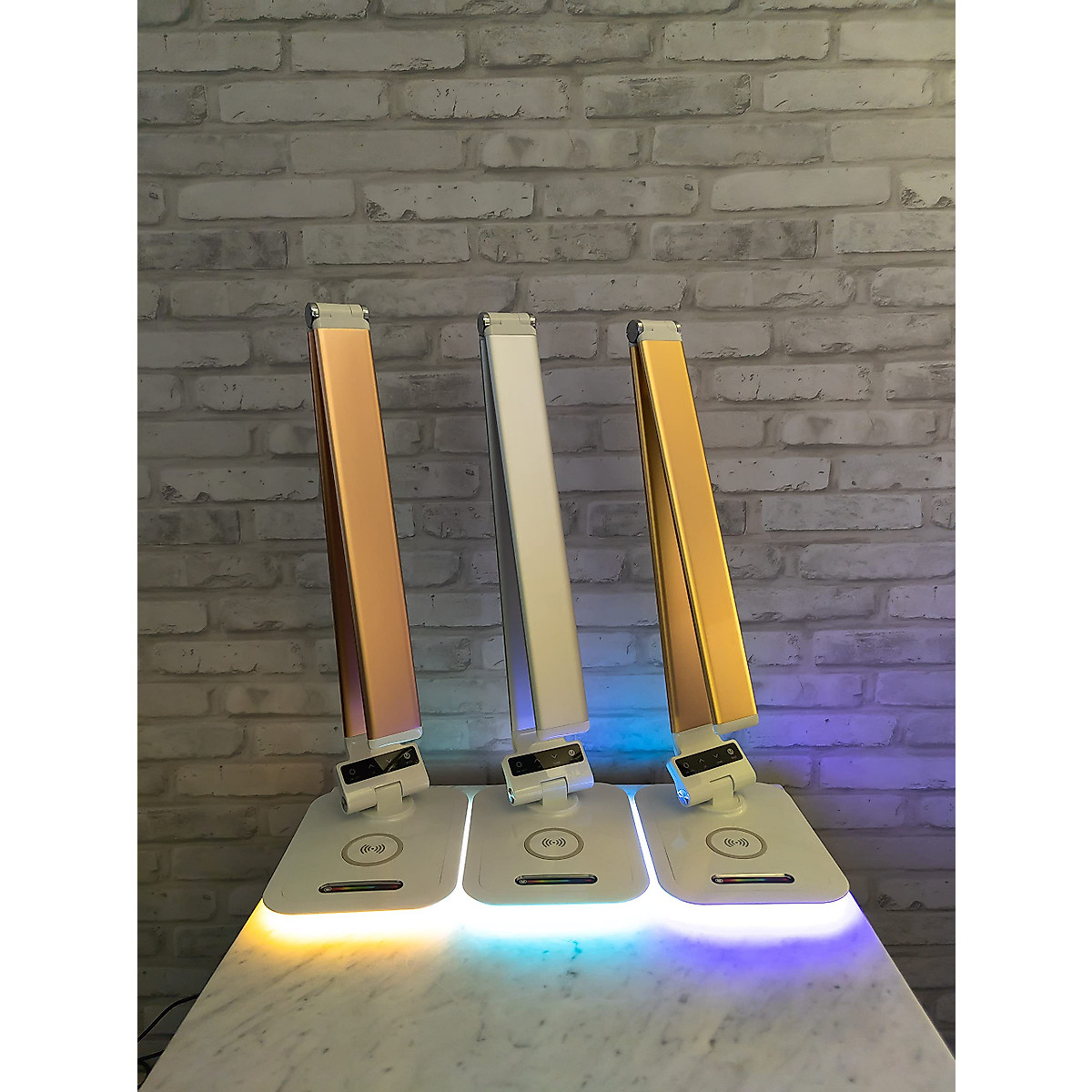 Zen Lumen Desk Lamp with RGB Accent Light Wireless Charger USB Port Dimmable Light Controls (Silver)