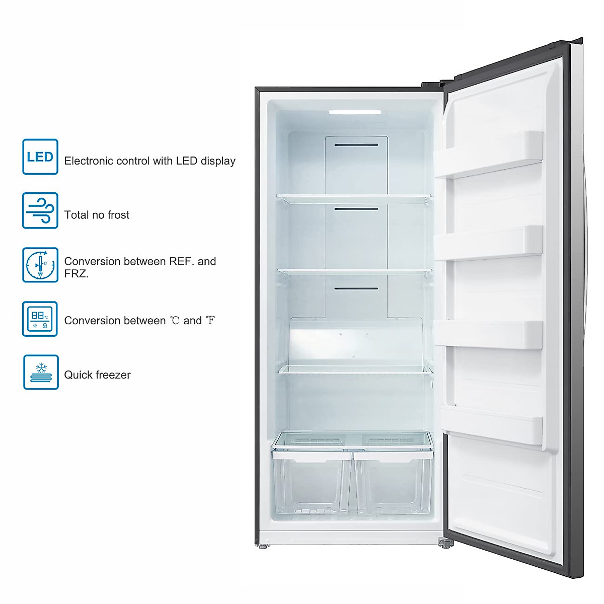 Smad 21 Cu.Ft. Upright Freezer, Convertible Refrigerator Freezer with LED Control Panel, Door Ajar Alarm, Stand Up Frost Free Freezer for Garage, Kitchen, Home, Office, Stainless Steel