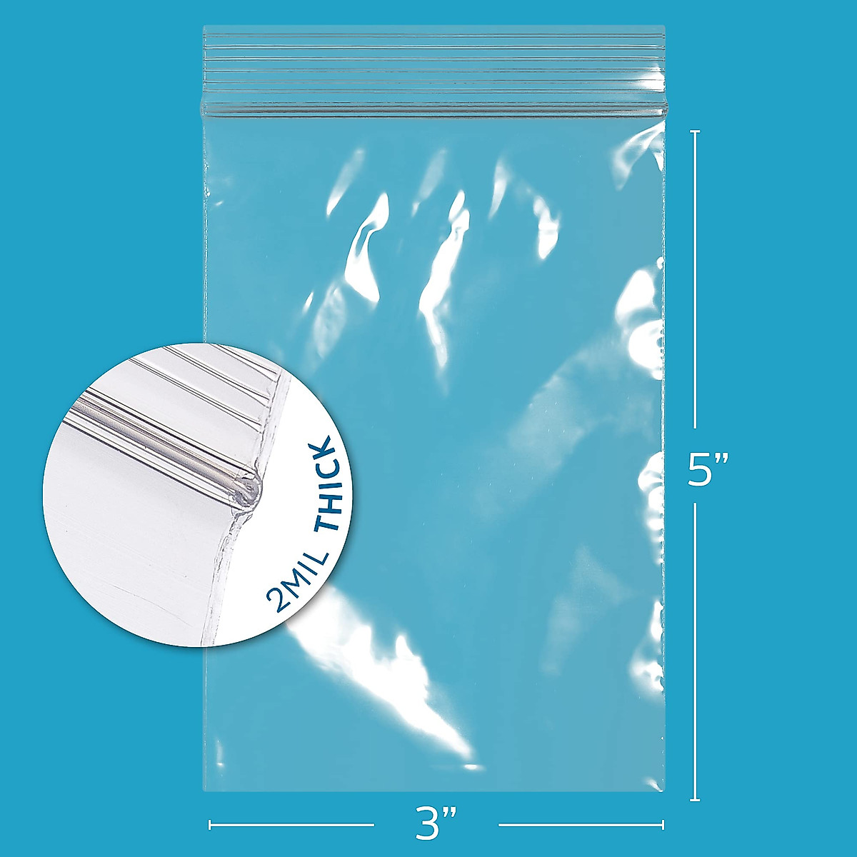 3 x 5 inches, 2Mil Clear Reclosable zip Bags, case of 1,000 GPI Brand