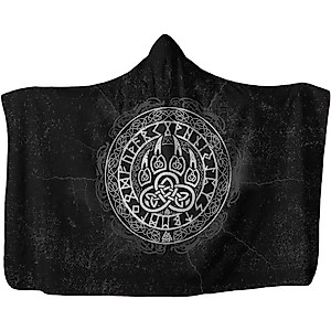 Viking 3D Printing Hooded Blanket Warm Soft Bear Claw Compass Viking Dragon Rune Unisex Winter Wearable Hooded Blanket Double Thick Plush Wool Blanket Cape ( Color : Blanket , Size : 50x60in/130x150cm