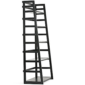 SIMPLIHOME Acadian SOLID WOOD 30 Inch Transitional Ladder Shelf Bookcase in Black, For the Living Room, Study Room and Office