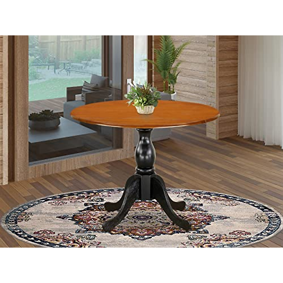 East West Furniture DST-BCH-TP Dublin Dining Room Table - a Round Solid Wood Table Top with Dropleaf & Pedestal Base, 42x42 Inch, Black & Cherry