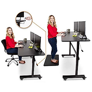 Stand Steady Tranzendesk | 55 Inch Standing Desk with Attachable Wheels| Easy Crank Height Adjustable Sit to Stand Workstation | Modern Ergonomic Desk Supports 3 Monitors (55 / Black)