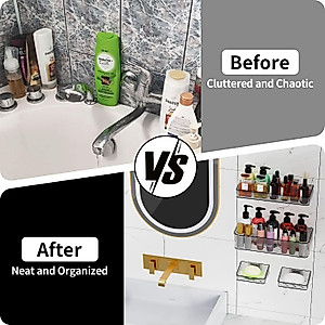 SummerVines 7 Pack Adhesive Shower Caddy Organizer, Shower Shelf Rack Storage For Inside Shower, Acrylic Bathroom Wall Mounted Shower Shampoo Holder, Clear Grey