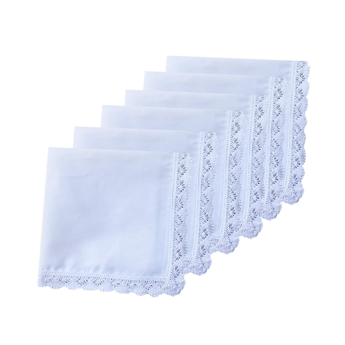 6 Pack of Ladies Embroidery Cotton Handkerchiefs Lace Border White Hankies