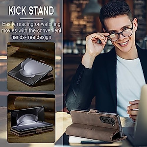 Peenpunk Galaxy Z Fold 5 Case, Leather Galaxy ZFold5 Wallet Case with Card Holder Flip Kickstand Magnetic Case Compatible with Samsung Z Fold 5 5G (Coffee)