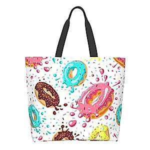 Donut Print Tote Bag Shoulder Bag for Women 19.7x15.7Inch