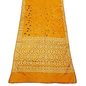 Peegli Vintage 100% Pure Silk Saree Yellow Woven Dress Making Fabric DIY Craft Sari