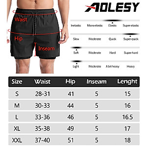 Aolesy Men’s 2 in 1 Running Shorts 5 Inch Workout Gym Athletic Shorts for Men Quick Dry Lightweight Training Shorts with Pockets Black