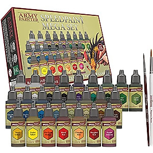 The Army Painter Speedpaint Mega Paint Set Brush Combo, 24 Bottles of Non Toxic 18ml Acrylic Paints including 2 Paint Brush for Mini Figures and Miniature Model Painting
