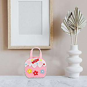 TOYANDONA 6 Sets Kids DIY Art Craft Cartoon Felt Owl Flower Strawberry Cake Girl Handbag Stitch Needle Thread Felt Non Woven Handbag for Beginner Children Girls Boy