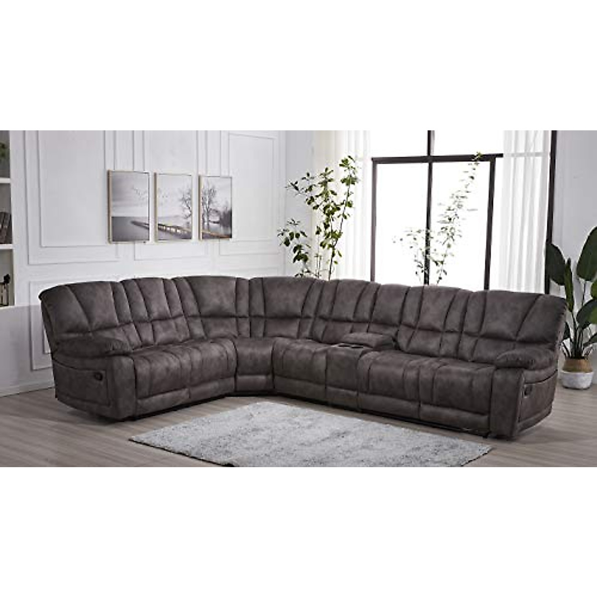 Betsy Furniture Large Microfiber Reclining Sectional Living Room Sofa in Grey 8019 [Left or Right]