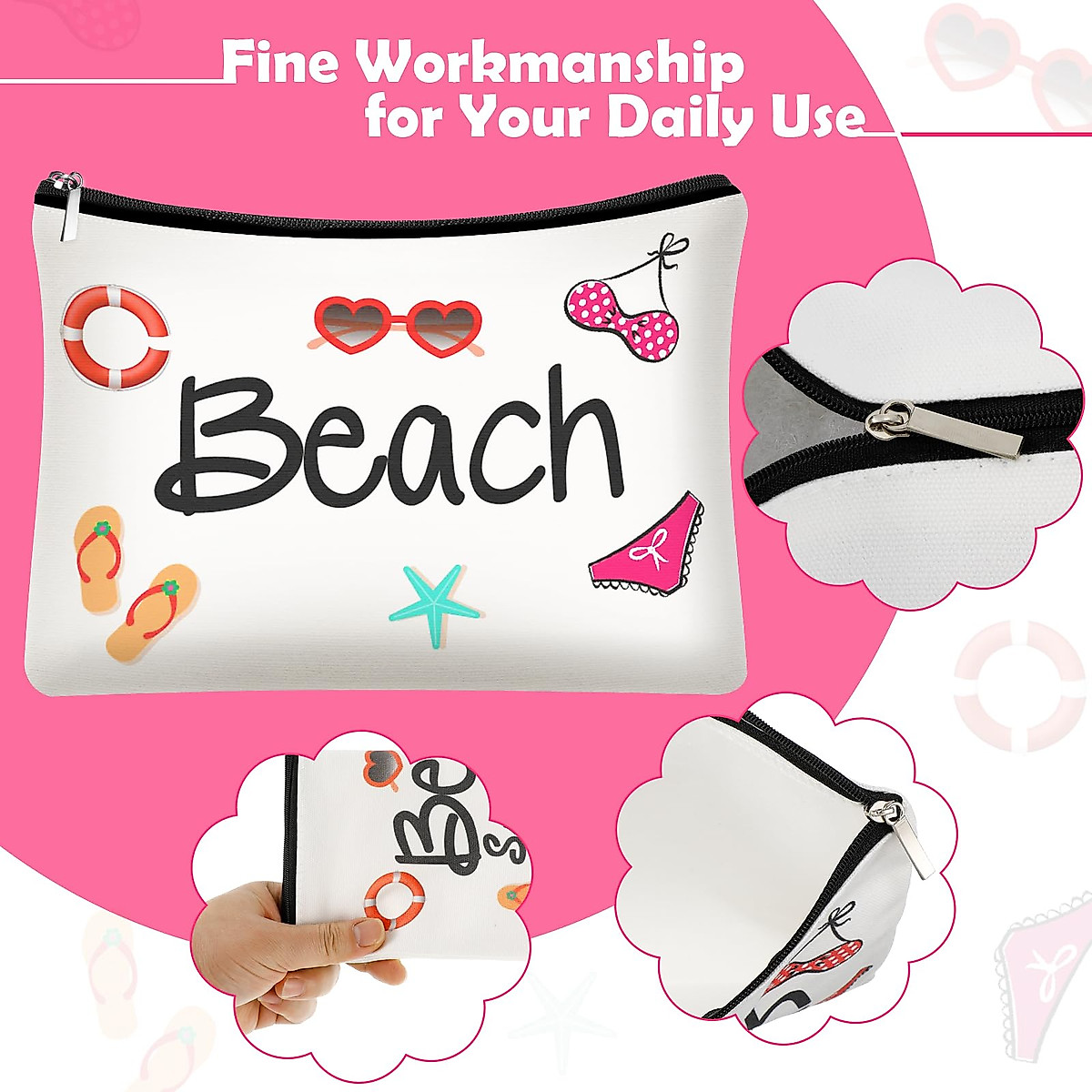 Weewooday Beach Cosmetic Bag for Women Funny Beach Makeup Bag Gifts Beach Accessories Travel Organizer Summer Cotton Case Pouch for Gifts