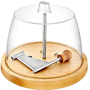 Modern Innovations Cheese Curler, Tete de Moine Cheese Curler, Cheese Shaver for Hard Cheese and Chocolate, Girolle Cheese Shaver, Wood Cheese Curler with Stainless Steel Knife and Acrylic Lid
