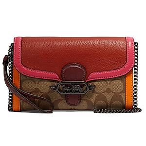 Coach Women's Jade Chain Leather Crossbody Purse Handbag in Colorblock Signature Canvas