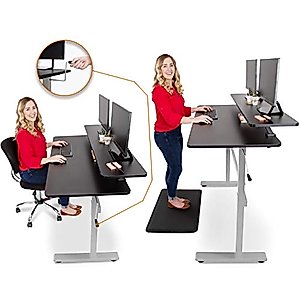 Stand Steady Tranzendesk 55 in Standing Desk with Clamp On Shelf | Easy Crank Height Adjustable Stand Up Workstation w/Attachable Monitor Riser | Holds 3 Monitors & Adds Desk Space (55/Silver Base)