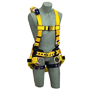 3M DBI-SALA Delta 1106103 Full Body Harness, 18" Back D-Ring Ext, Belt W/ Pad, Back D-Ring, Seat Sling W/ Positioning D-Rings, Tongue Buckle Legs,X-Large, Yellow/Navy