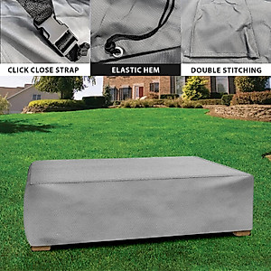 Large Slim Outdoor Ottoman or Coffee Table Cover - Outdoor Square Table Covers - Patio Ottoman Washable - Heavy Duty Furniture 50x26x20 Grey