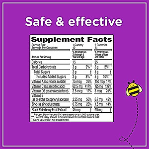 Zarbee's Elderberry Gummies for Kids with Vitamin C; Zinc & Elderberry; Daily Childrens Immune Support Vitamins Gummy for Children Ages 2 and Up; Natural Berry Flavor; 42 Count